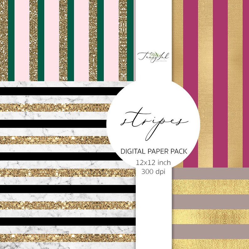 Stripes digital paper striped paper gold stripes paper | Etsy