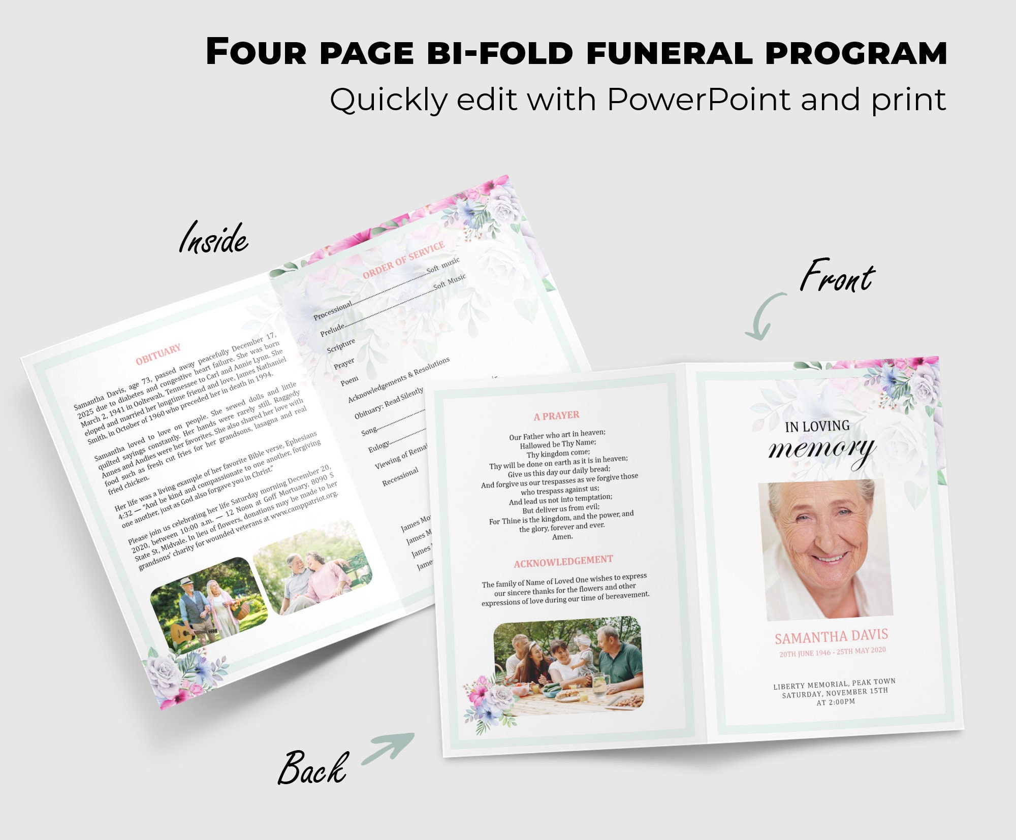 Funeral Template Bundle Printable Obituary Template Set Funeral Program ...