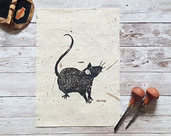 Rat Linocut Print - Etsy