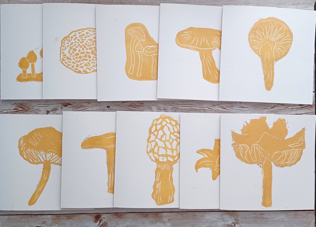 Complete Mushroom Card Pack, Mushroom Print, Celebration Card, Lino ...