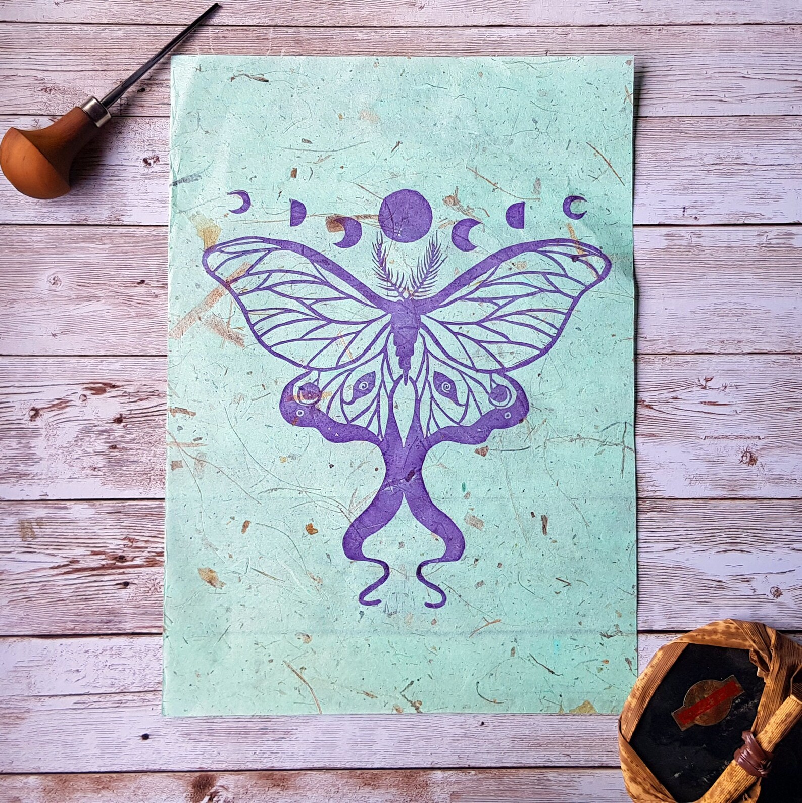Luna Moth Lino Print, Block Print, Handprinted Art, Relief Print ...