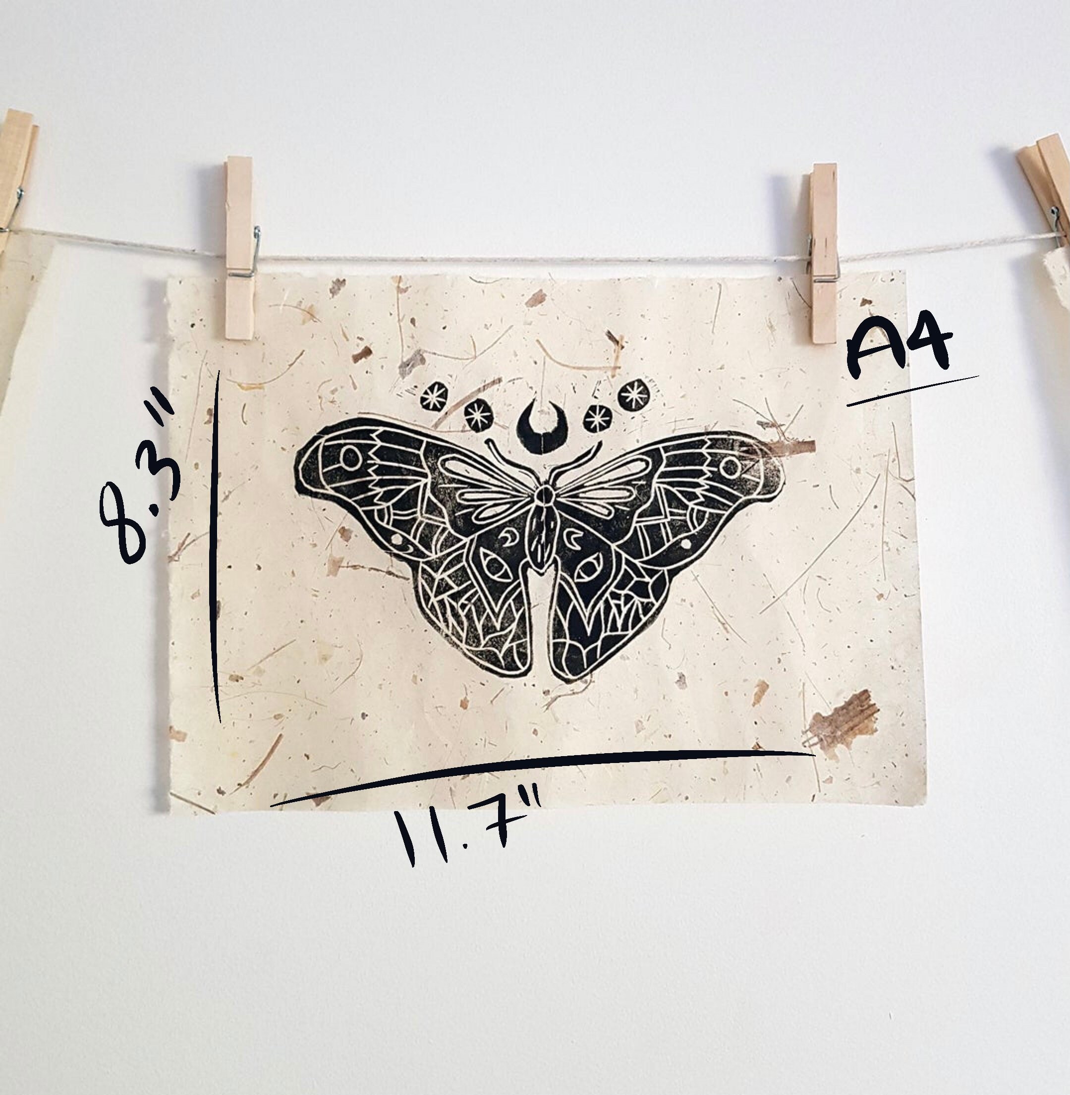 Goth Moth Lino Print, Block Print, Handprinted Art, Relief Print ...