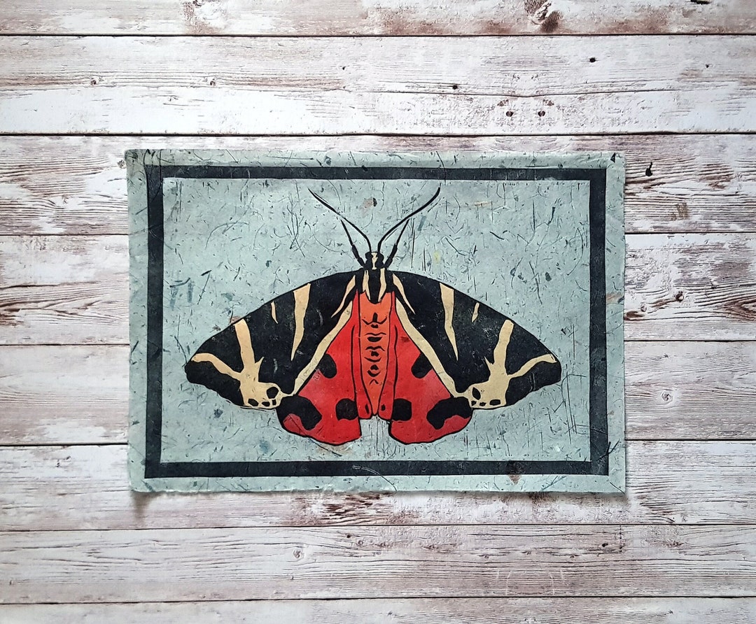 Jersey Tiger Moth Lino Print, Block Print, Handprinted Art, Relief ...