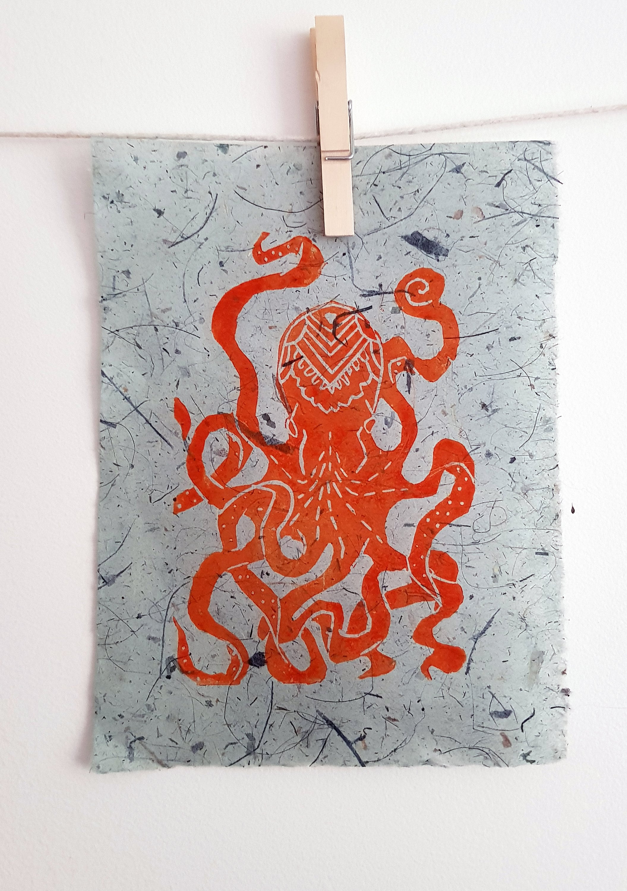 Octopus Lino Print, Block Print, Handprinted Art, Relief Print, Marine ...