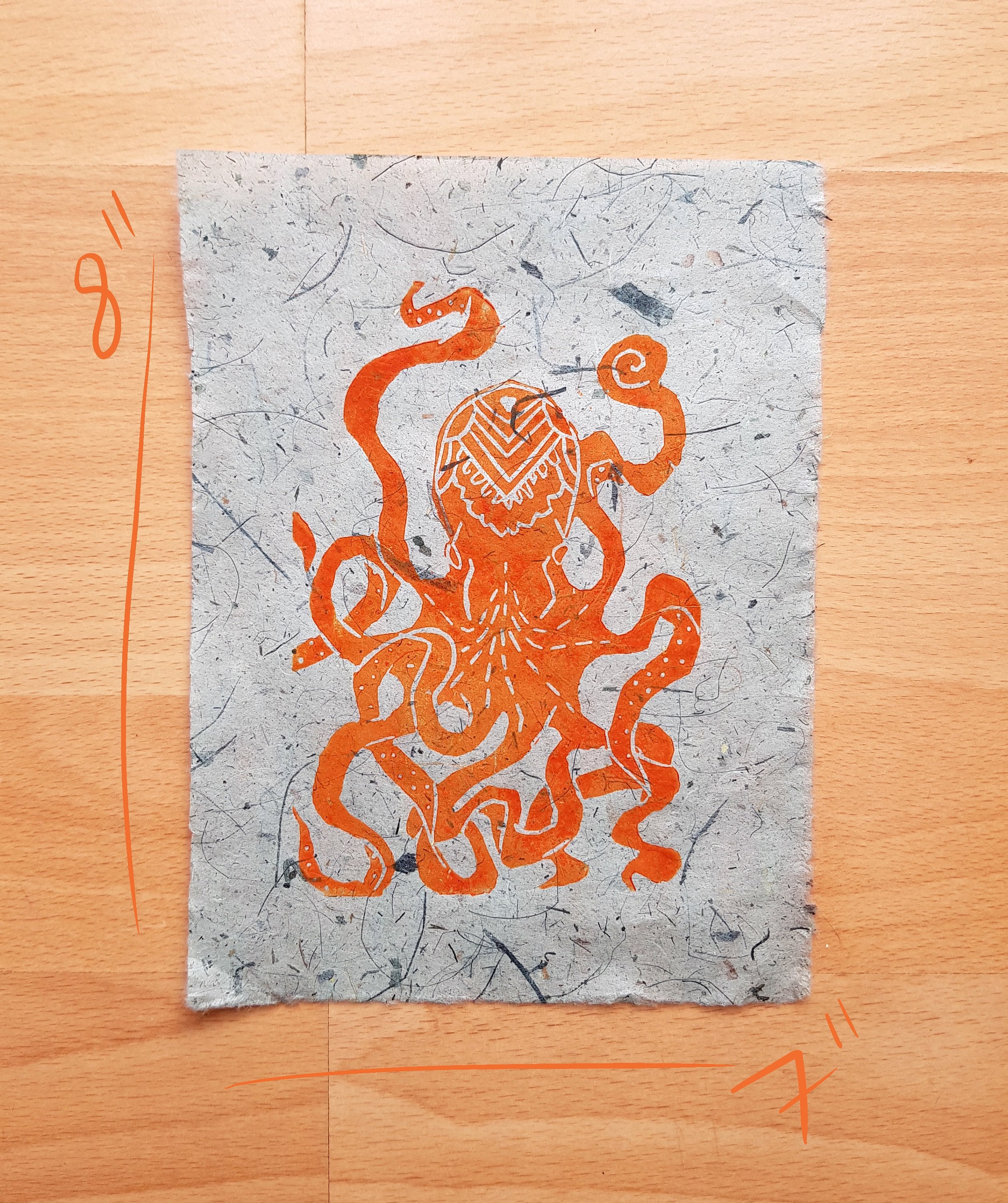 Octopus Lino Print, Block Print, Handprinted Art, Relief Print, Marine ...