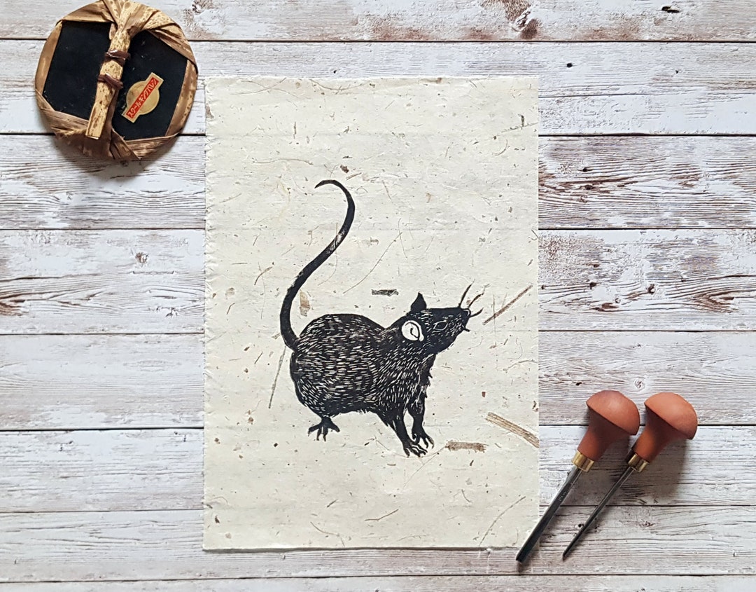 Rat Lino Print, Block Print, Handprinted Art, Relief Print, Rat Print ...