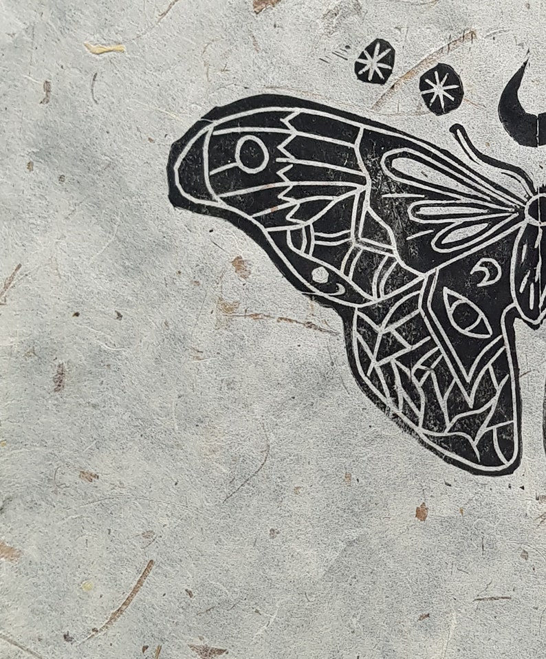 Goth Moth Lino Print, Block Print, Handprinted Art, Relief Print ...