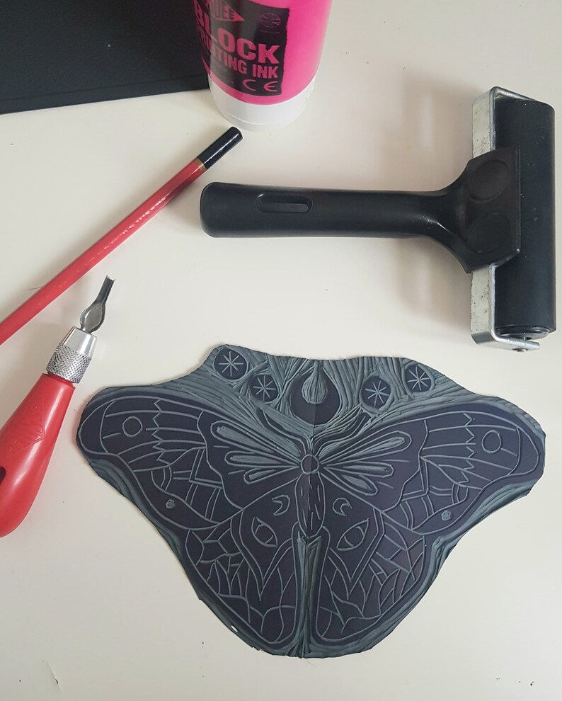 Goth Moth Lino Print, Block Print, Handprinted Art, Relief Print ...