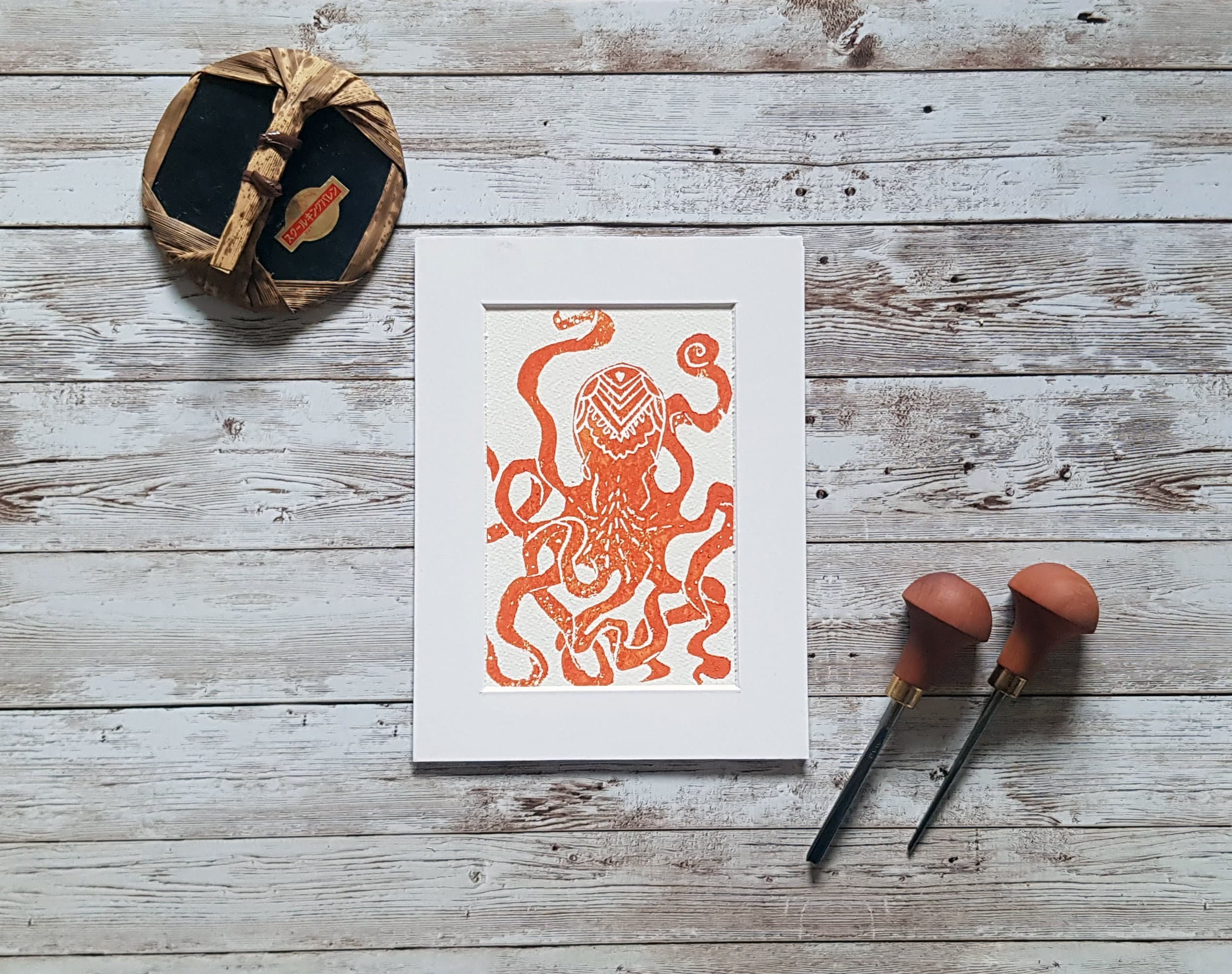 Octopus Lino Print, Block Print, Handprinted Art, Relief Print, Kids ...