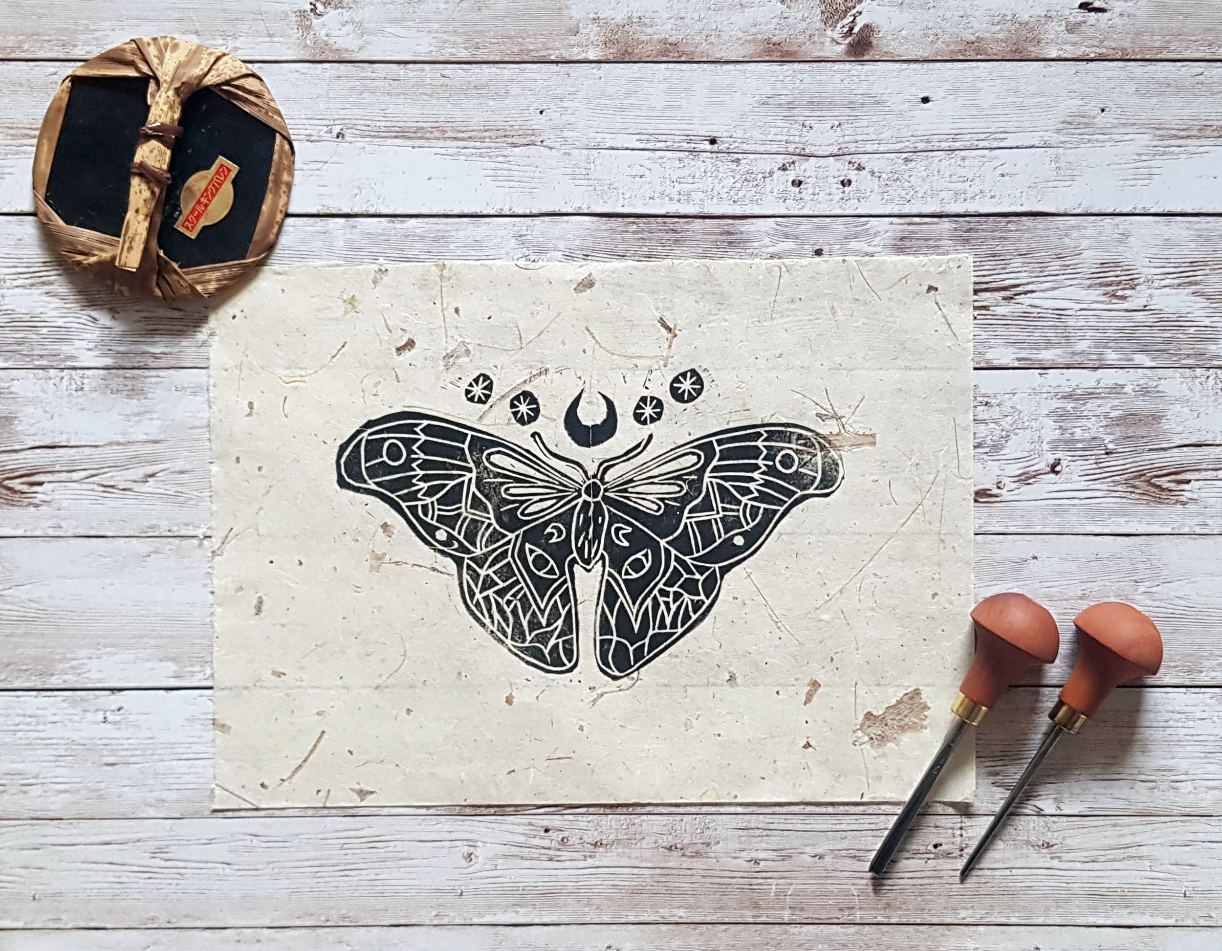 Goth Moth Lino Print, Block Print, Handprinted Art, Relief Print ...