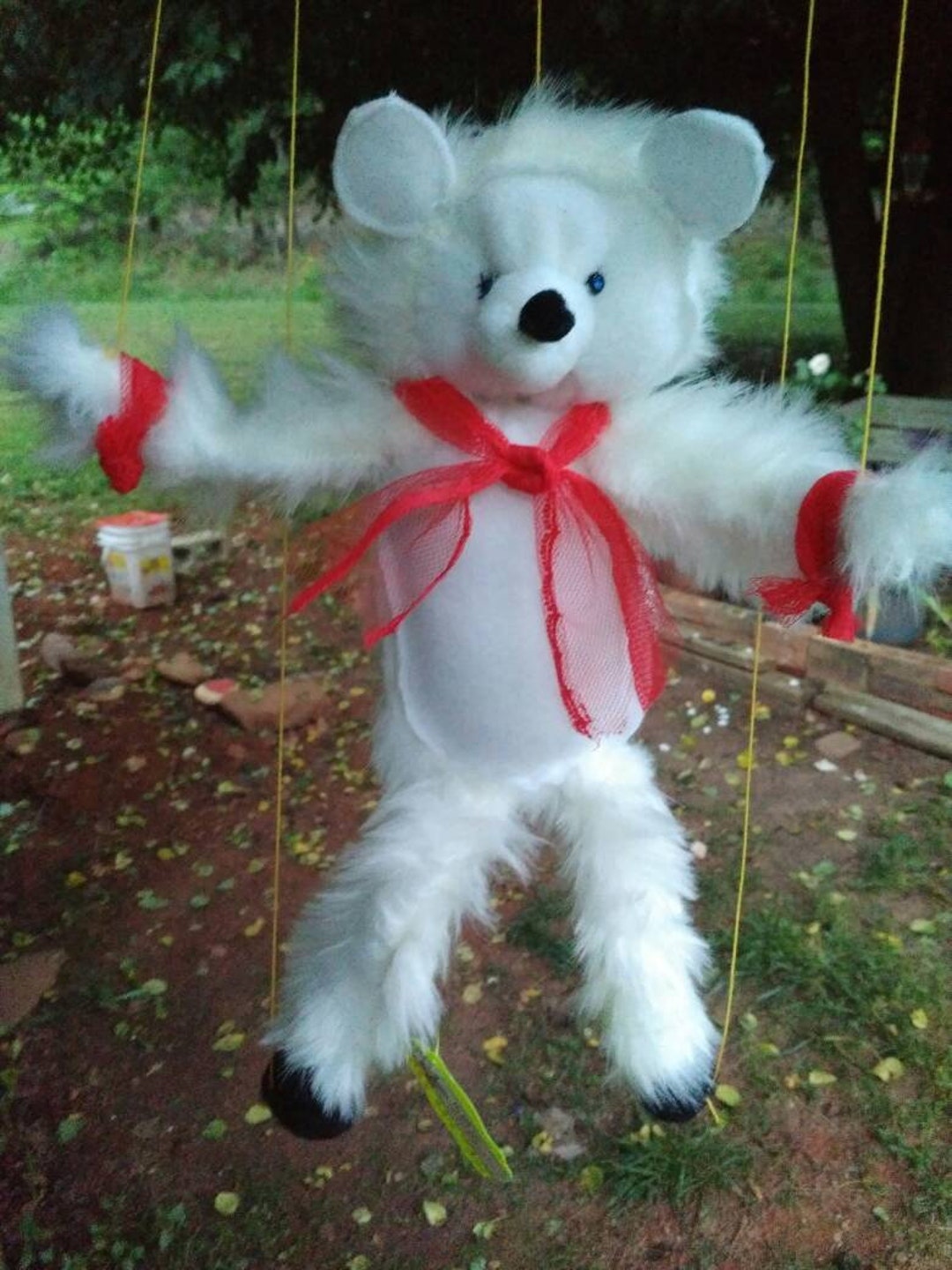 White Teddy Bear String Puppet. Snow White Fur and Red - Etsy