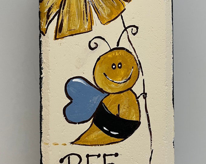 Happy Bumble Bee Garden Brick / Hand Painted Garden Decor / Original ...