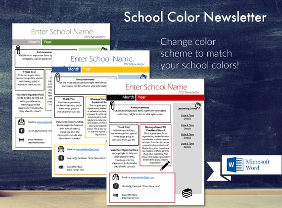 School Colors Newsletter Template/ Printable or Email - Etsy