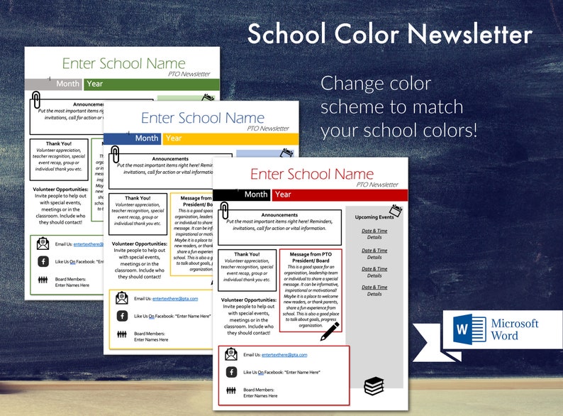 School Colors Newsletter Template/ Printable or Email - Etsy