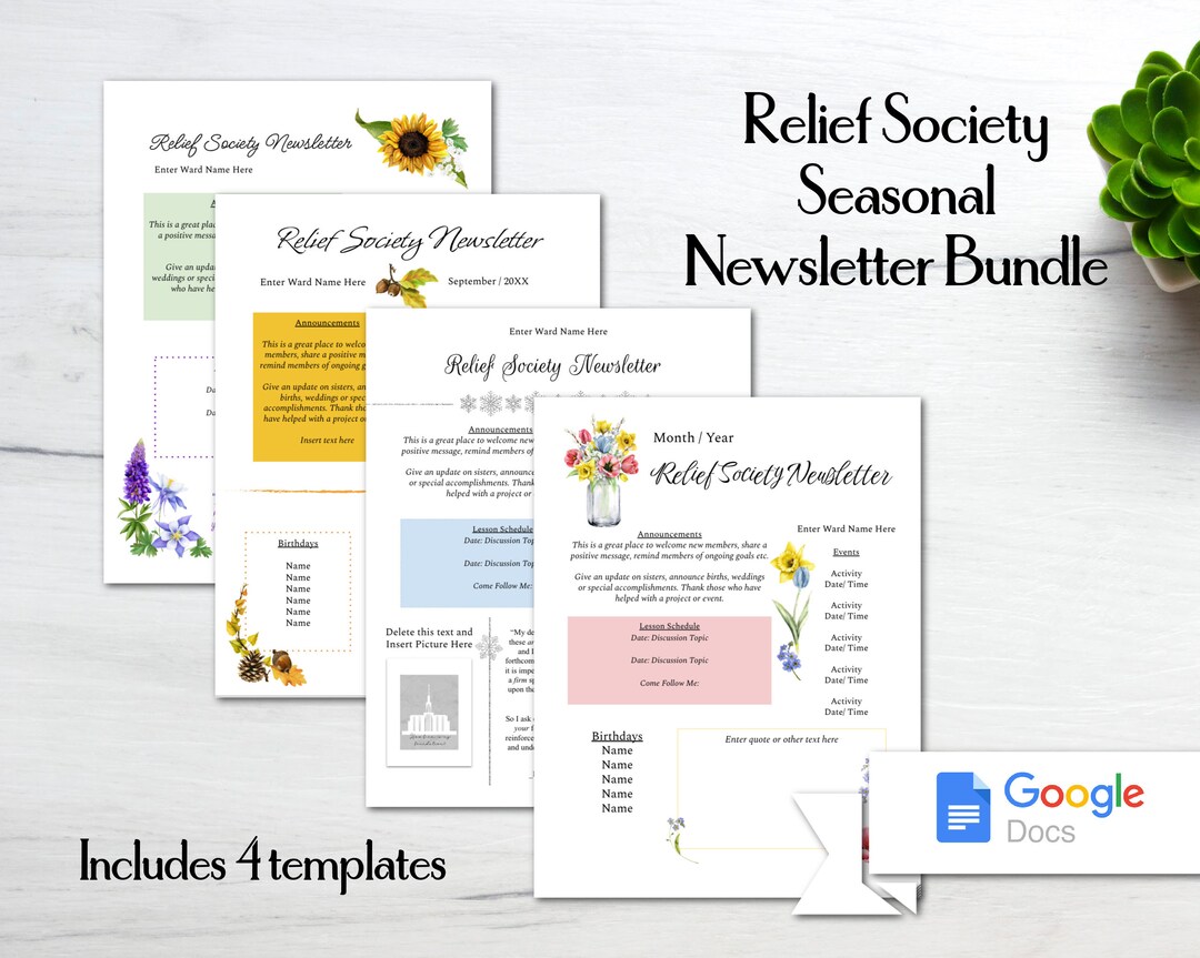 Relief Society Newsletter Template/ Edit in Google Docs/ LDS Newsletter ... Relief Society Newsletter Template/ Edit in Google Docs/ LDS Newsletter ...