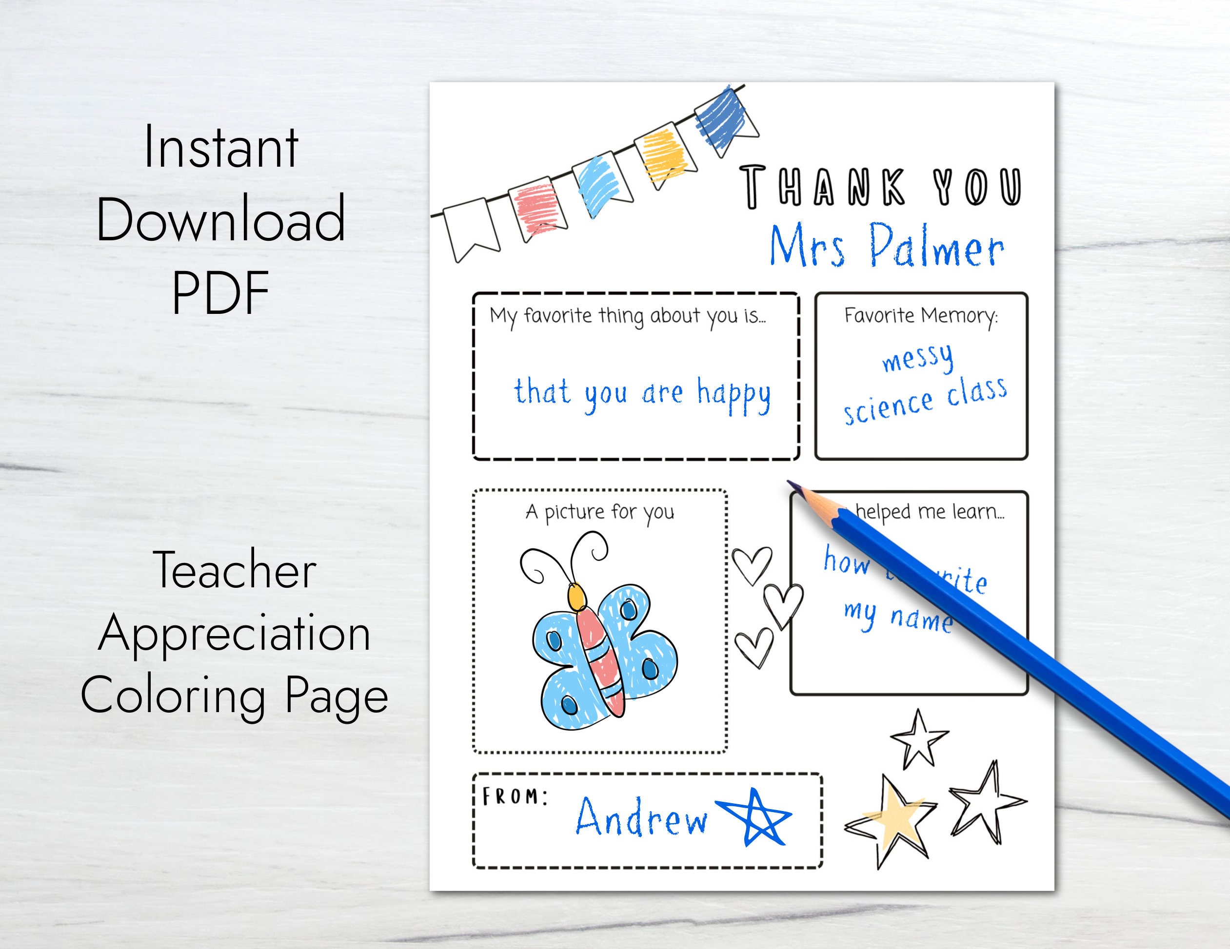 Teacher Appreciation Coloring Page Printable Teachers Class Gift All ...
