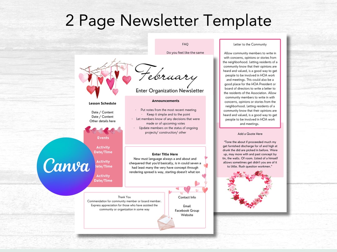 Canva February Newsletter Template/ Editable Winter Newsletter Template ...