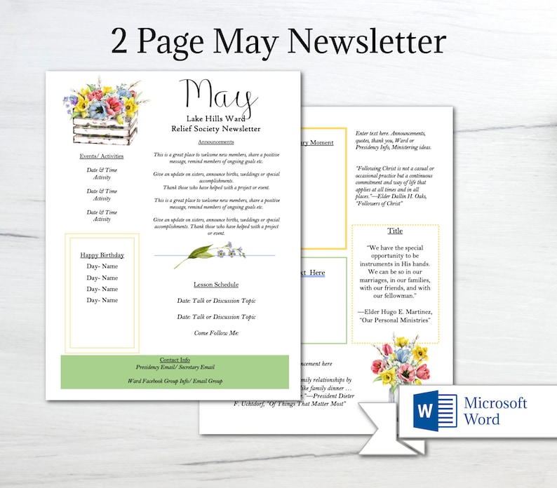 Editable May Newsletter Template/ MS Word Newsletter Template/ Business ...