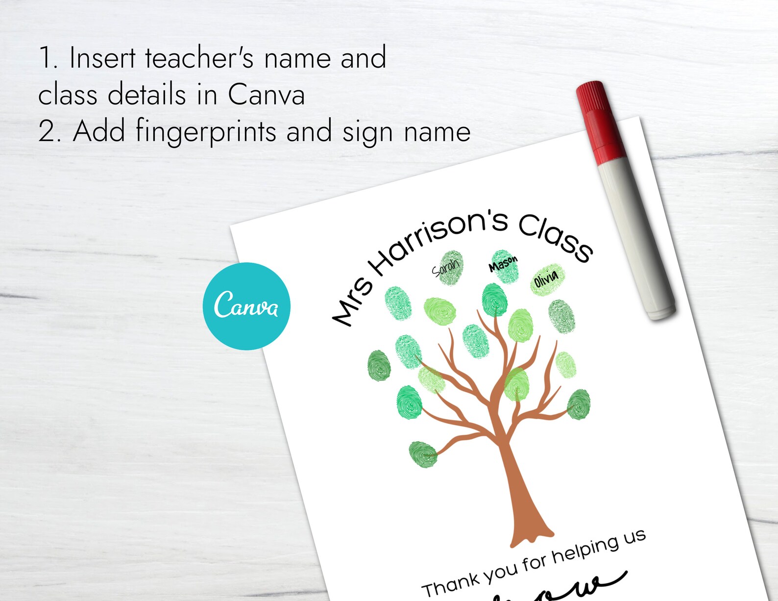 Teacher Fingerprint Gift From Class Thumbprint Teacher Gift - Etsy
