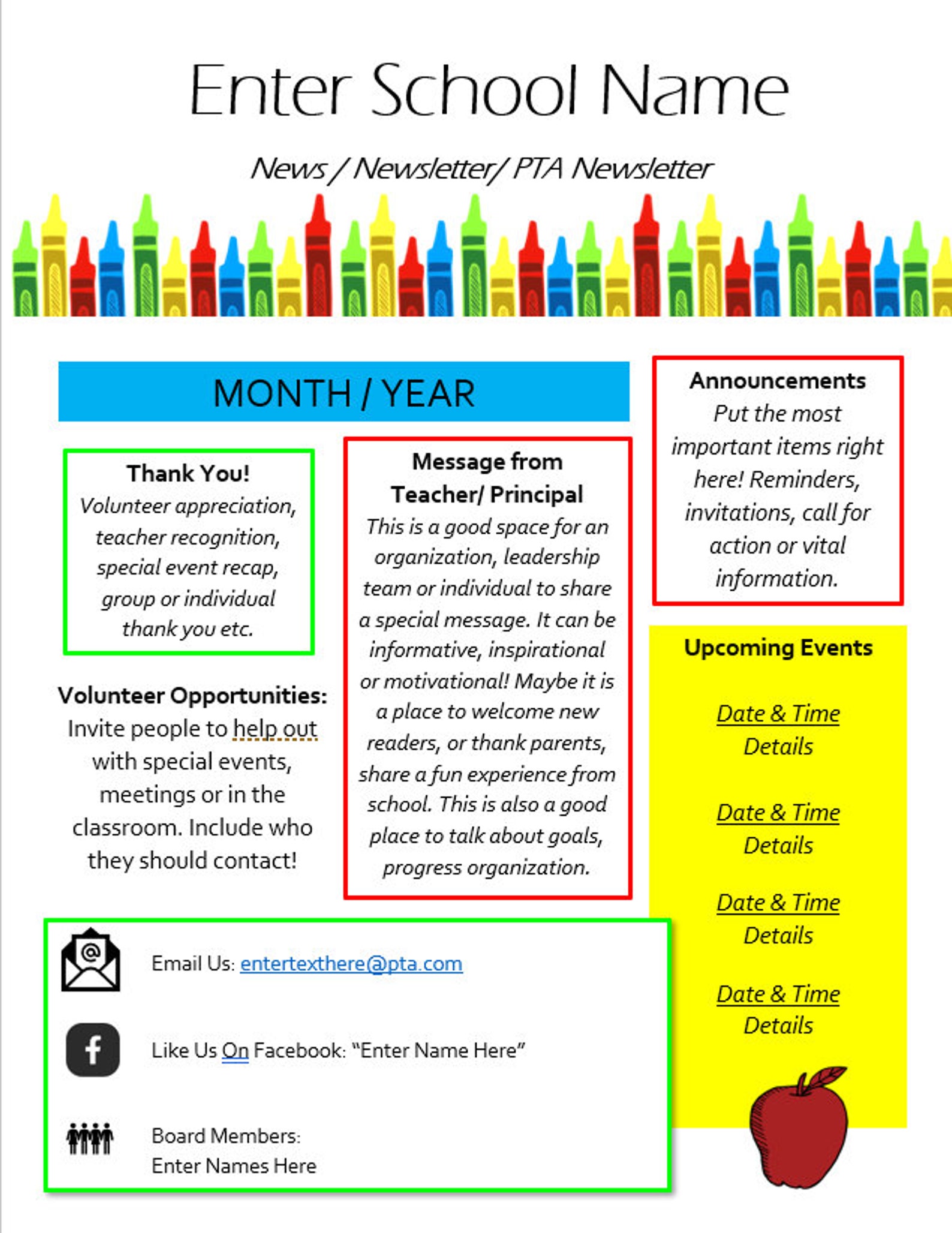  School Newsletter Template Editable PTA PTO Printable Etsy