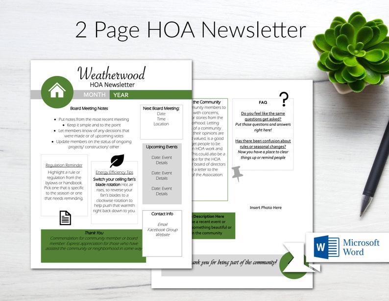 HOA Newsletter/ Neighborhood Newsletter/ Editable Newsletter Template ...