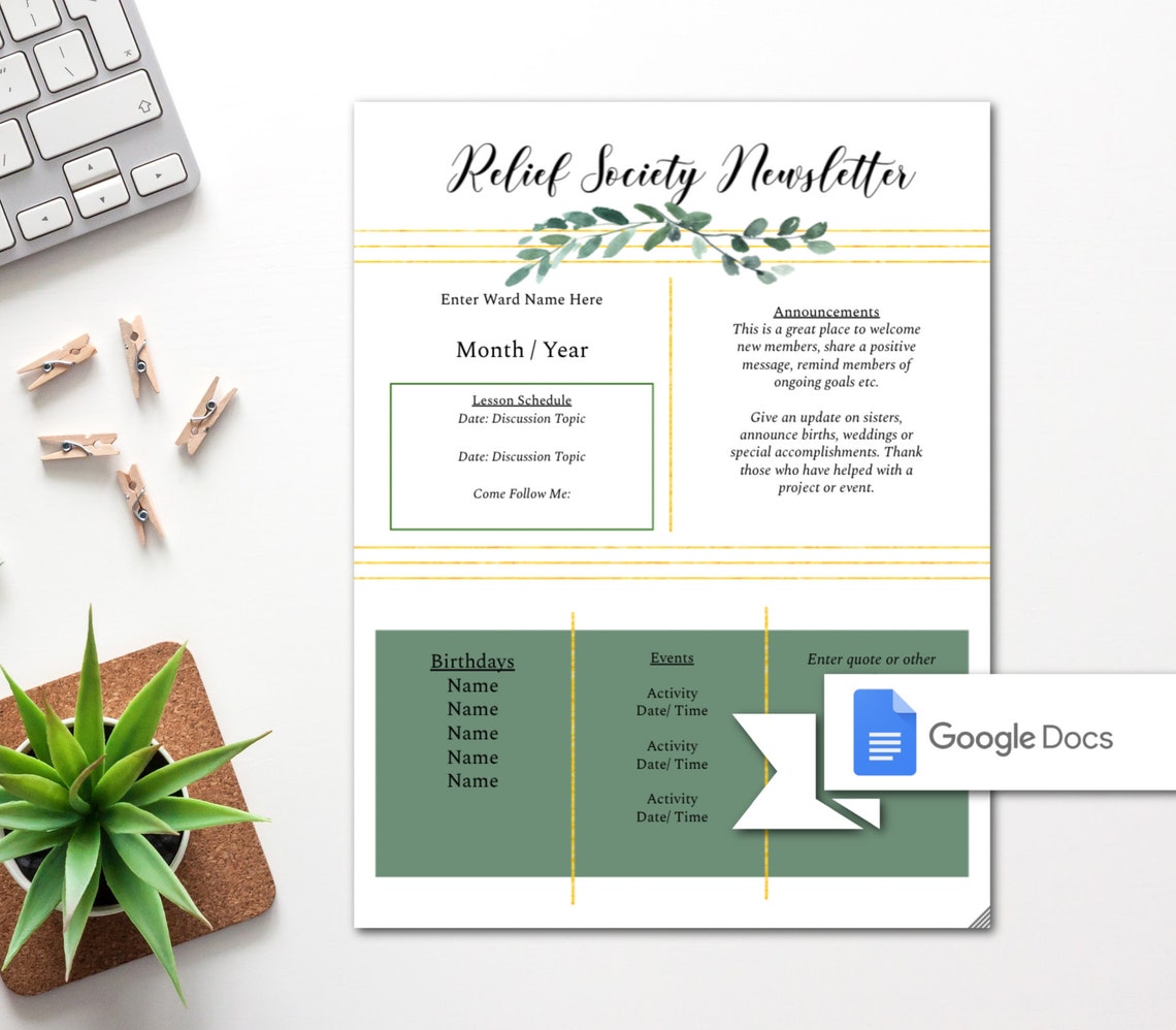 Editable Relief Society Newsletter Template/ Edit in Google - Etsy