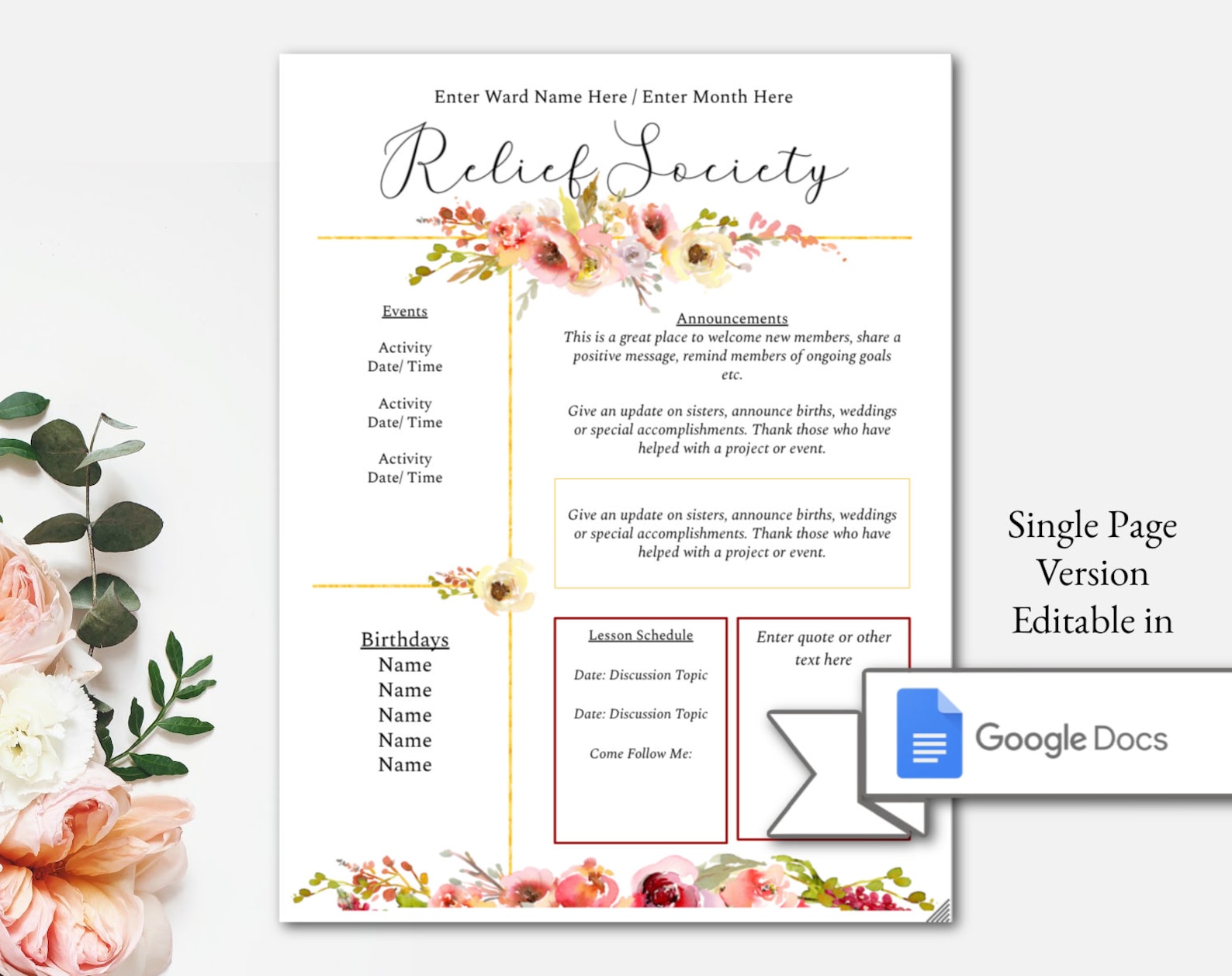 Editable Relief Society Newsletter/ 2023 Newsletter/ Come Follow Me ...