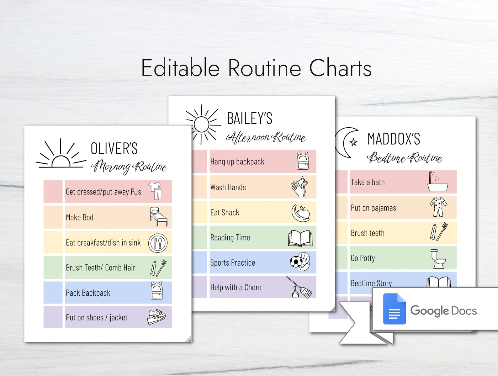 Editable Morning Routine Chart Checklist Kids Chore Chart ...