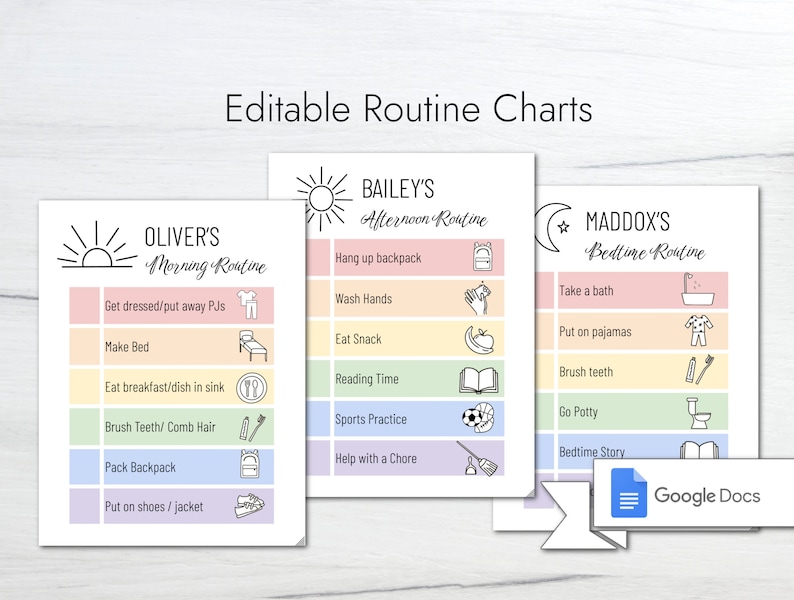 Editable Morning Routine Chart Checklist Kids Chore Chart ...