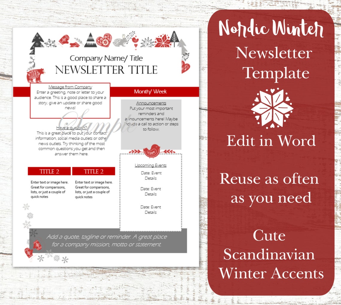Editable Newsletter Template/ Christmas Newsletter Template/ Business ...