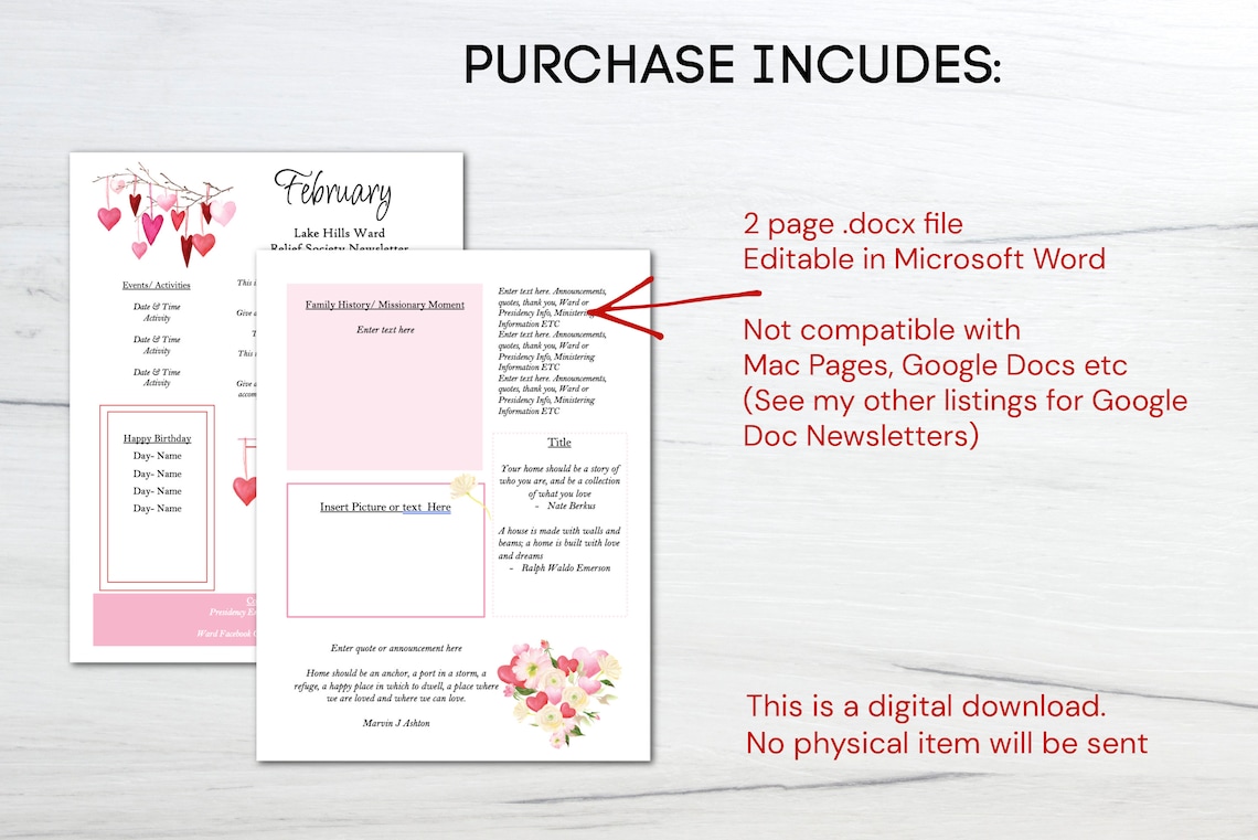 Editable February Newsletter Template/ MS Word Newsletter - Etsy