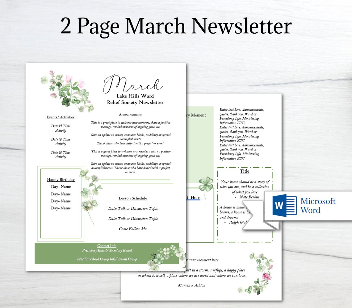 Editable March Newsletter Template/ MS Word Newsletter - Etsy