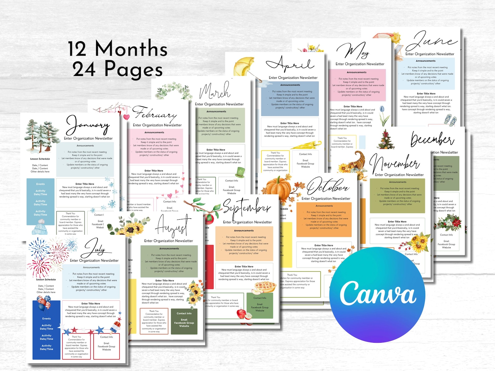Monthly Newsletter Bundle/ Full Year Editable Newsletter Template ...