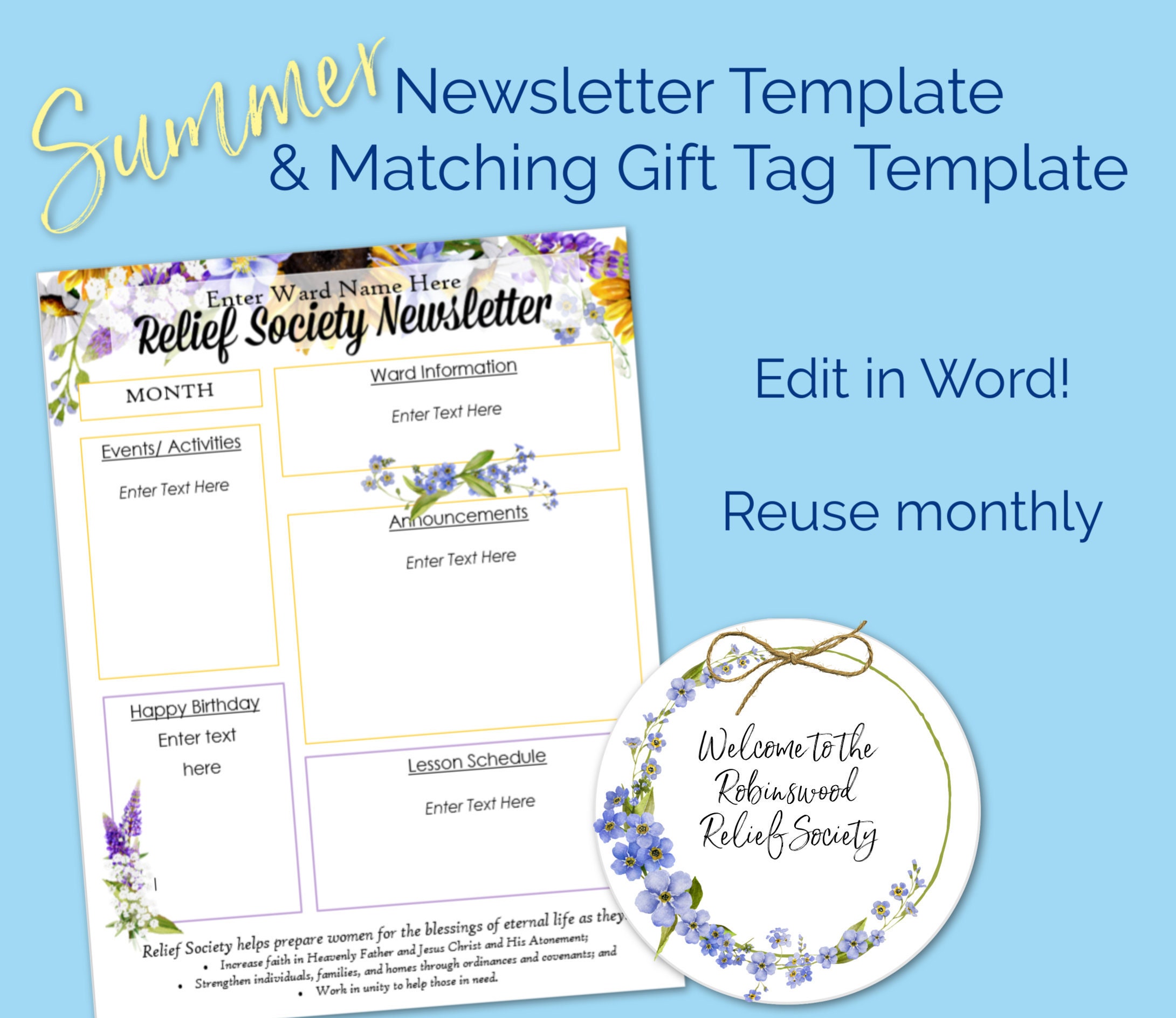 Editable Relief Society Newsletter/ LDS Summer Newsletter - Etsy
