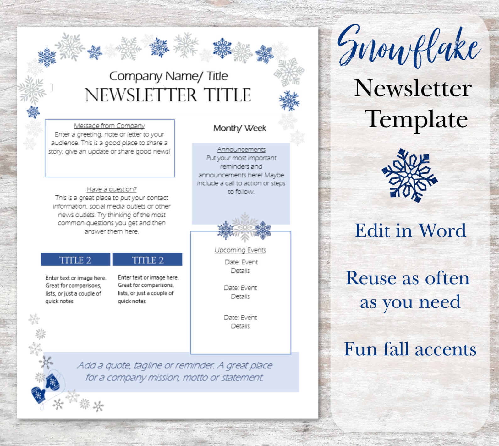 Editable Newsletter Template/ MS Word Newsletter Template/ Business ...