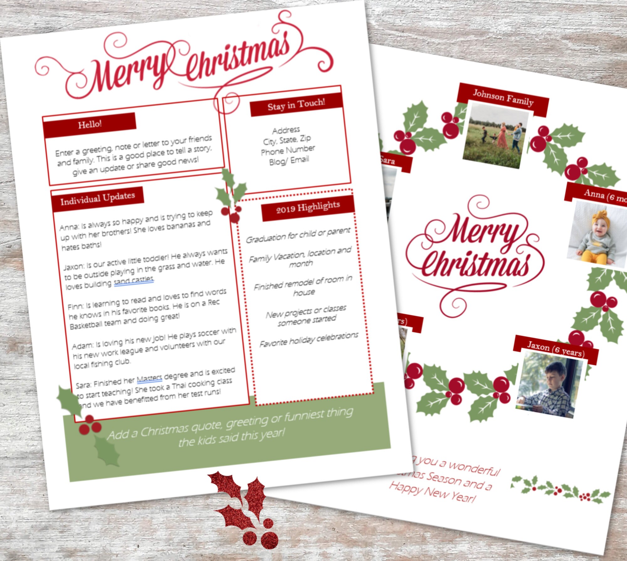 Christmas Newsletter Template/ Year in Review Template/ Editable ...