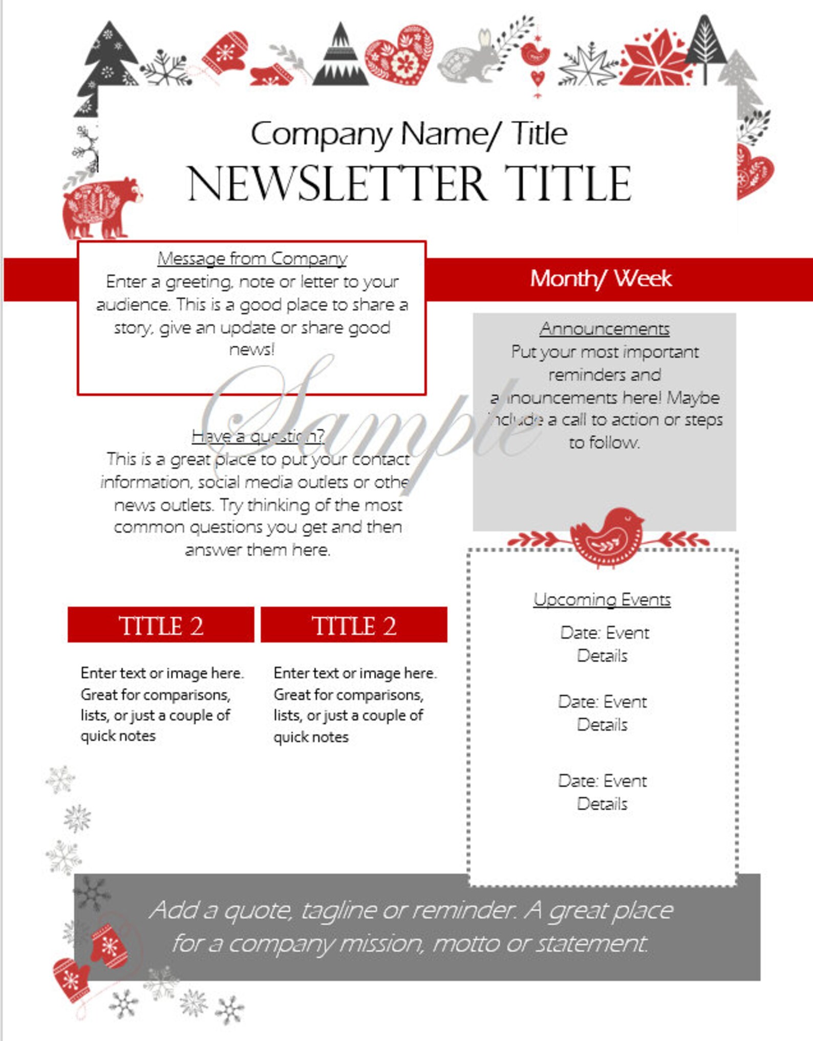 Editable Newsletter Template/ Christmas Newsletter Template/ Business ...