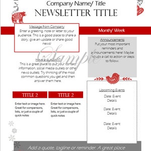 Editable Newsletter Template/ Christmas Newsletter Template/ Business ...