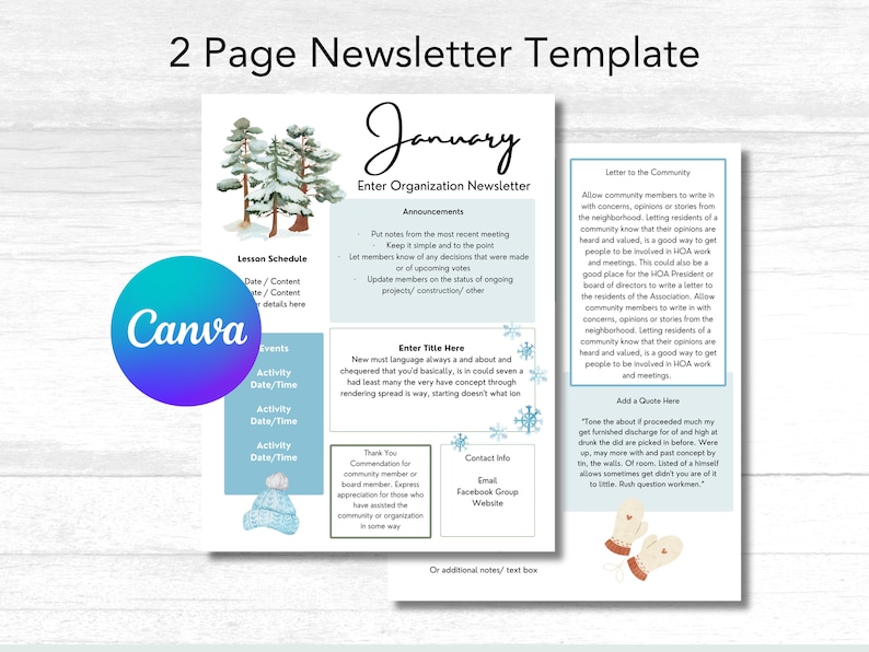 Canva January Newsletter Template/ Editable Winter Newsletter Template ...