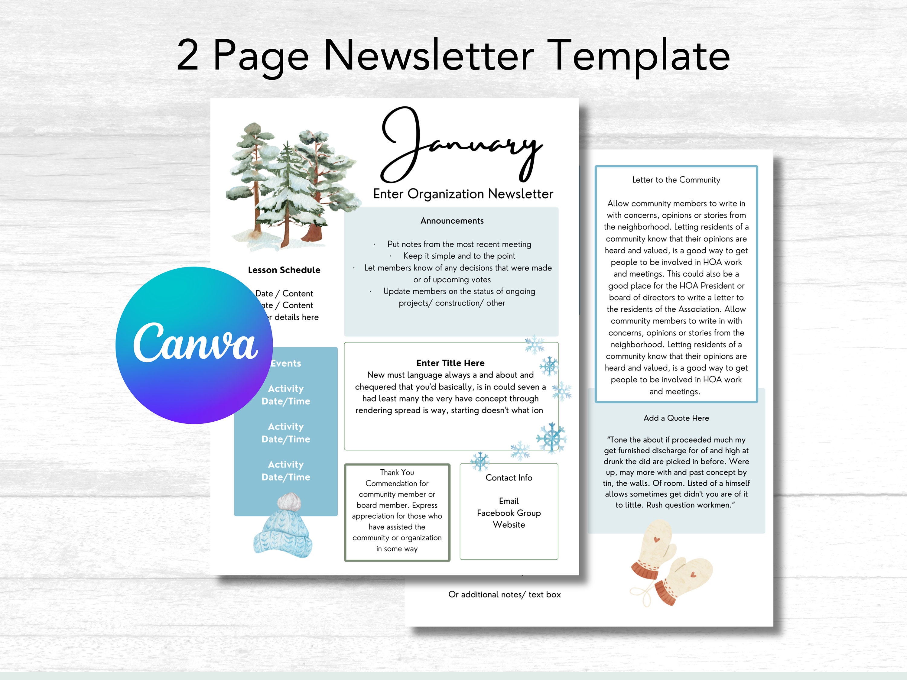 Canva January Newsletter Template/ Editable Winter Newsletter Template ...
