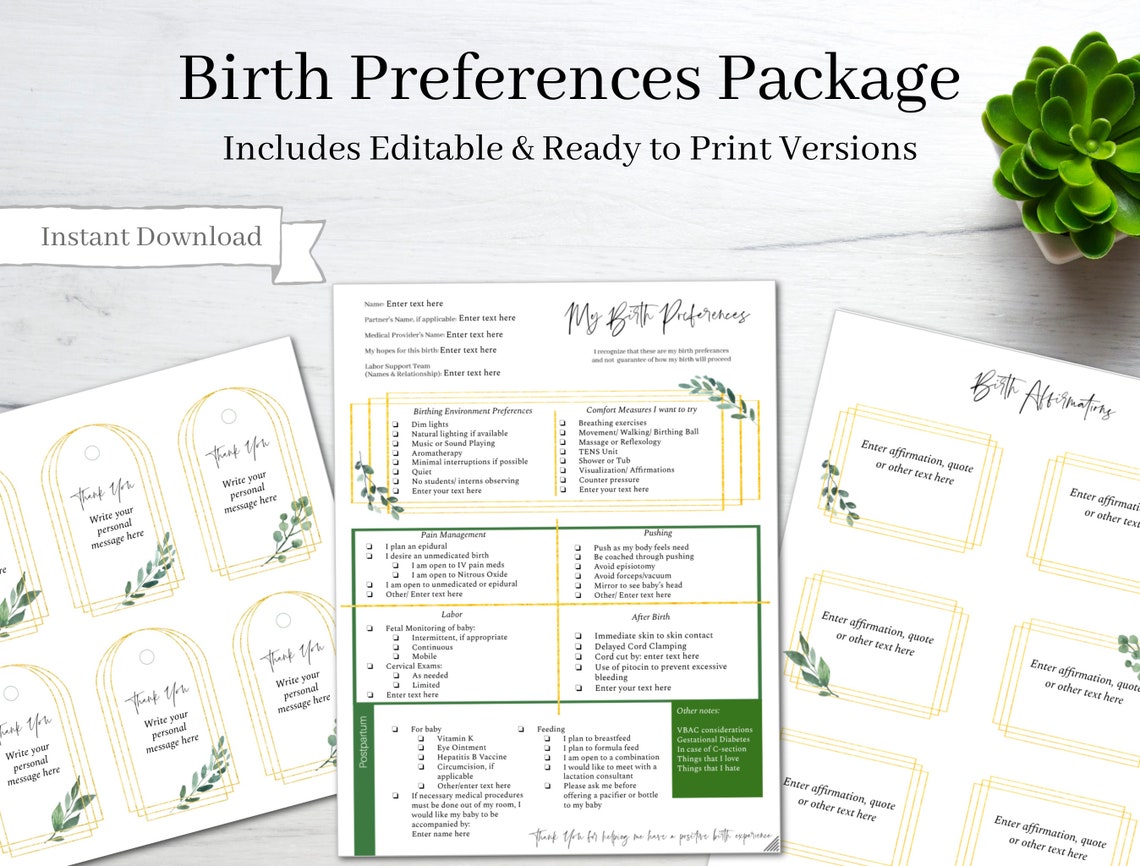 Birth Preferences/ Birth Plan Template/ Editable Birth Plan/ | Etsy