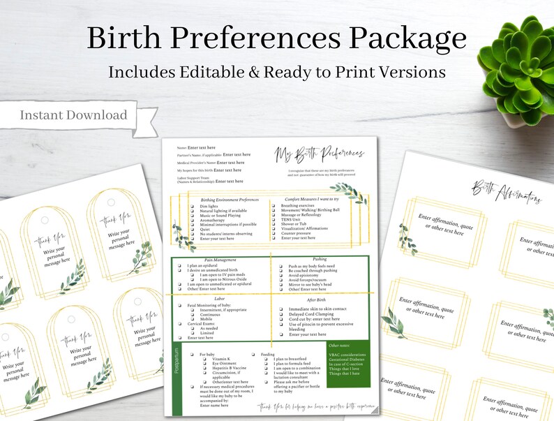 Birth Preferences/ Birth Plan Template/ Editable Birth Plan/ Printable ...