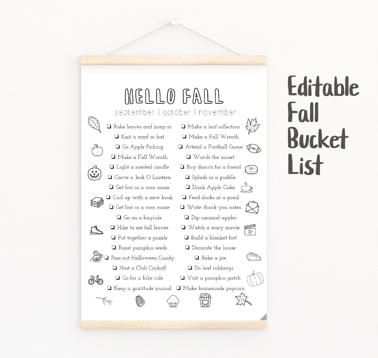 Editable Fall Bucket List / Printable Bucket List/ Autumn Printable ...