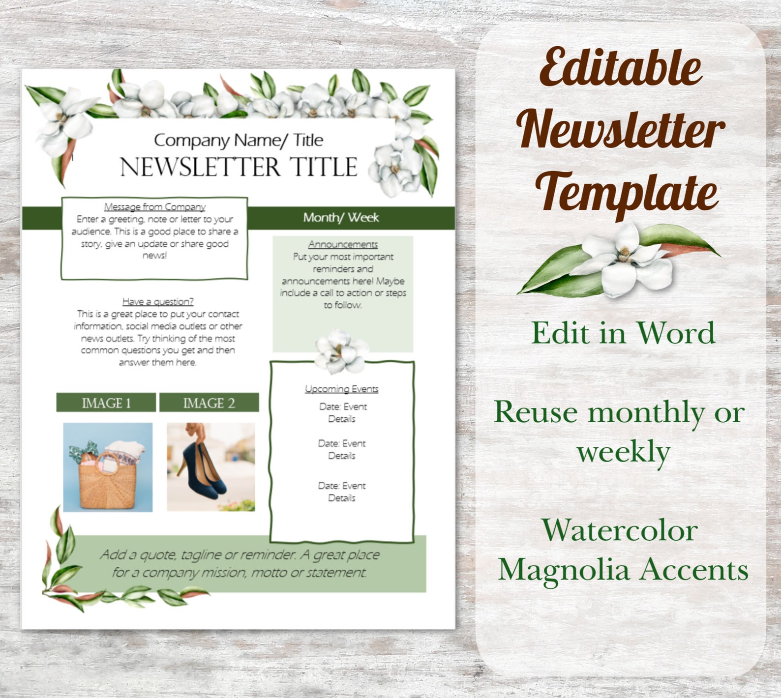 Editable Newsletter Template/ Edit in Word Newsletter/ - Etsy