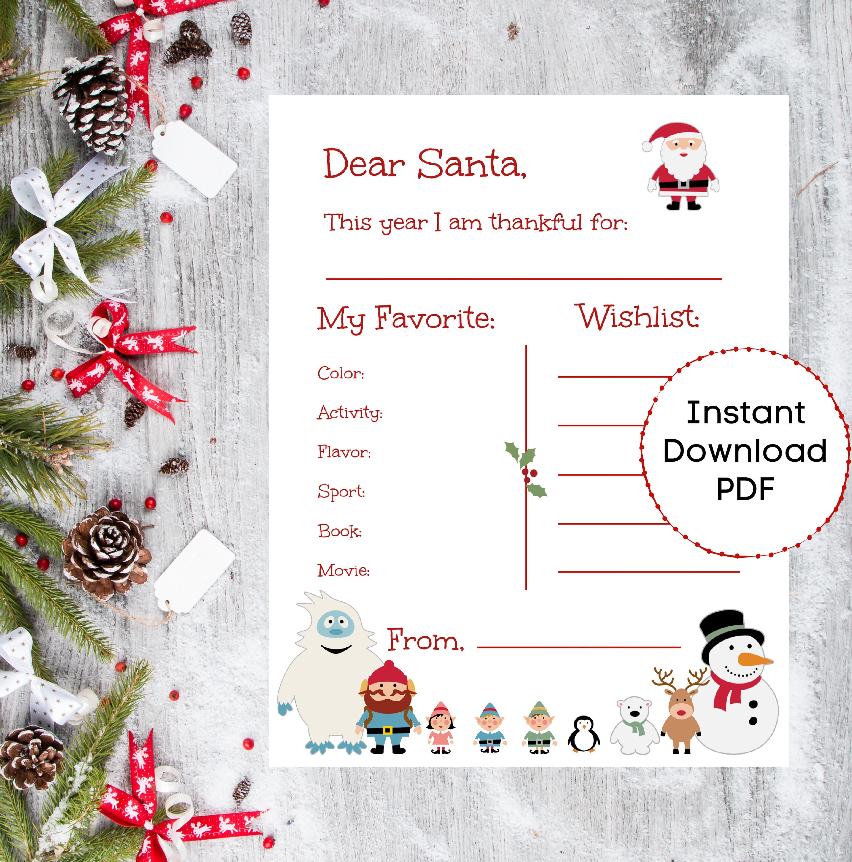 Letter to Santa Printable/ Christmas List/ Wishlist/ Santa Letter Print ...