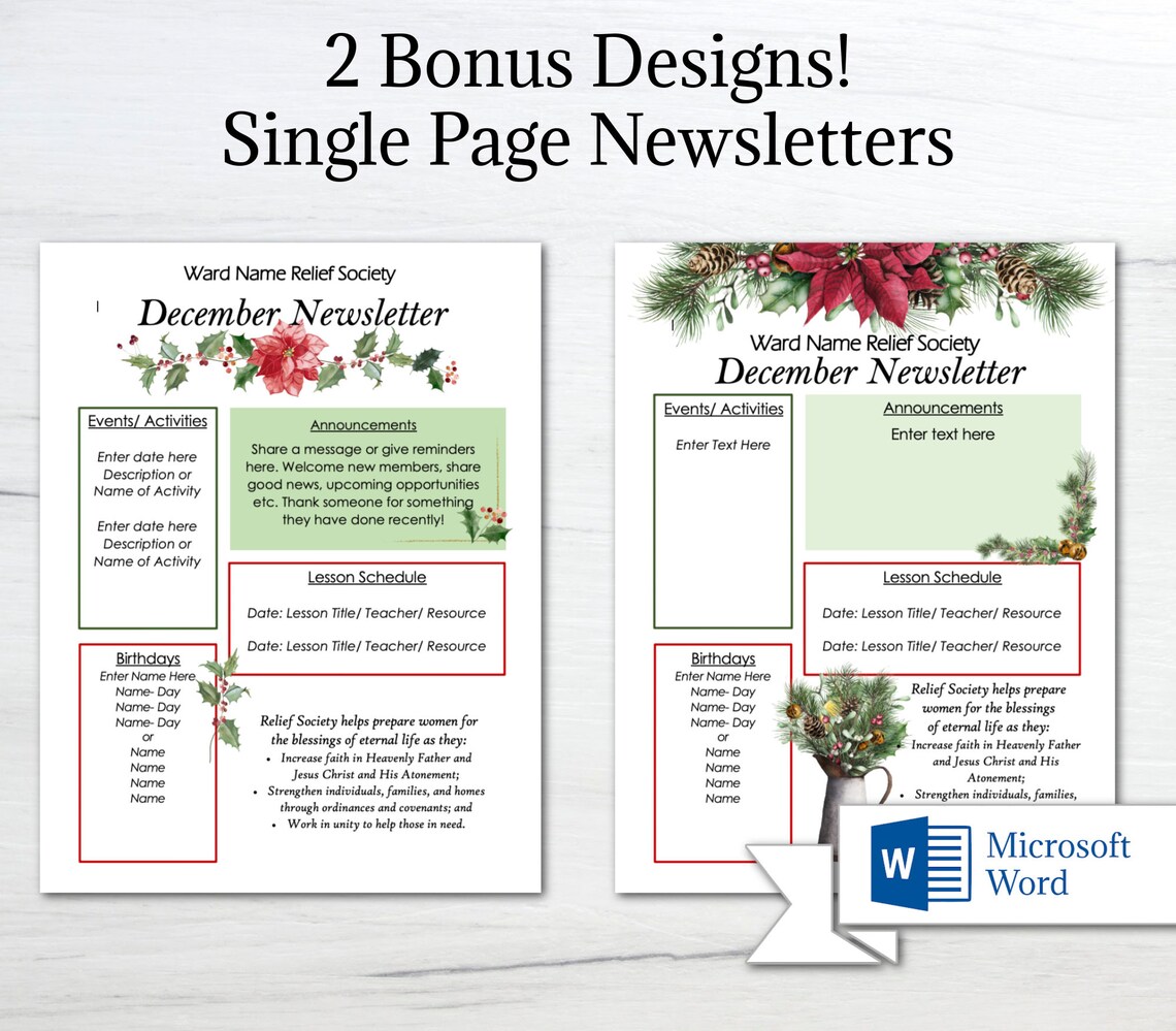 Editable Relief Society Newsletter for Christmas/ December Newsletter ...