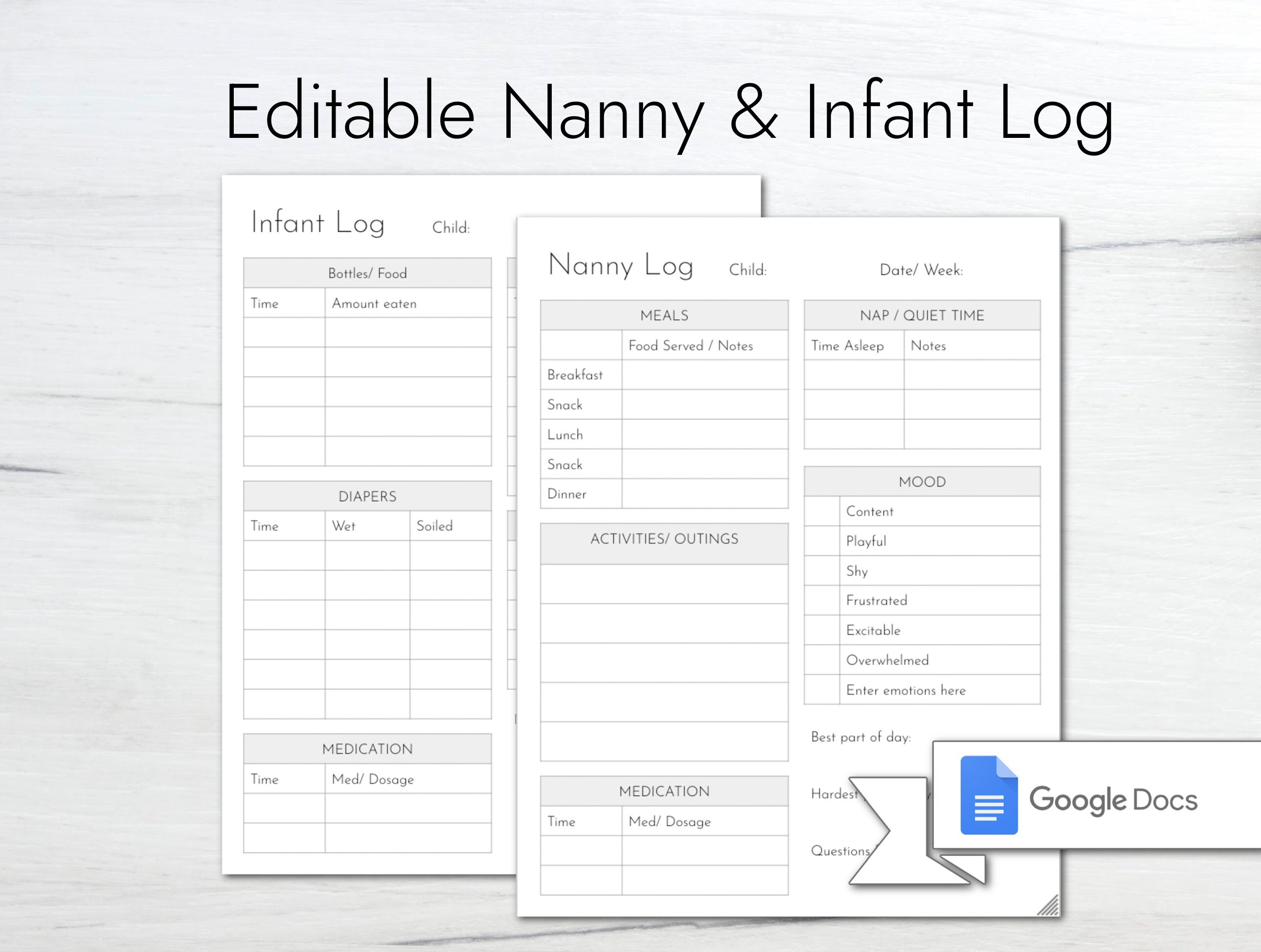 Nanny Notes/ Nanny Log/ Editable Template/ Daycare Report/ - Etsy