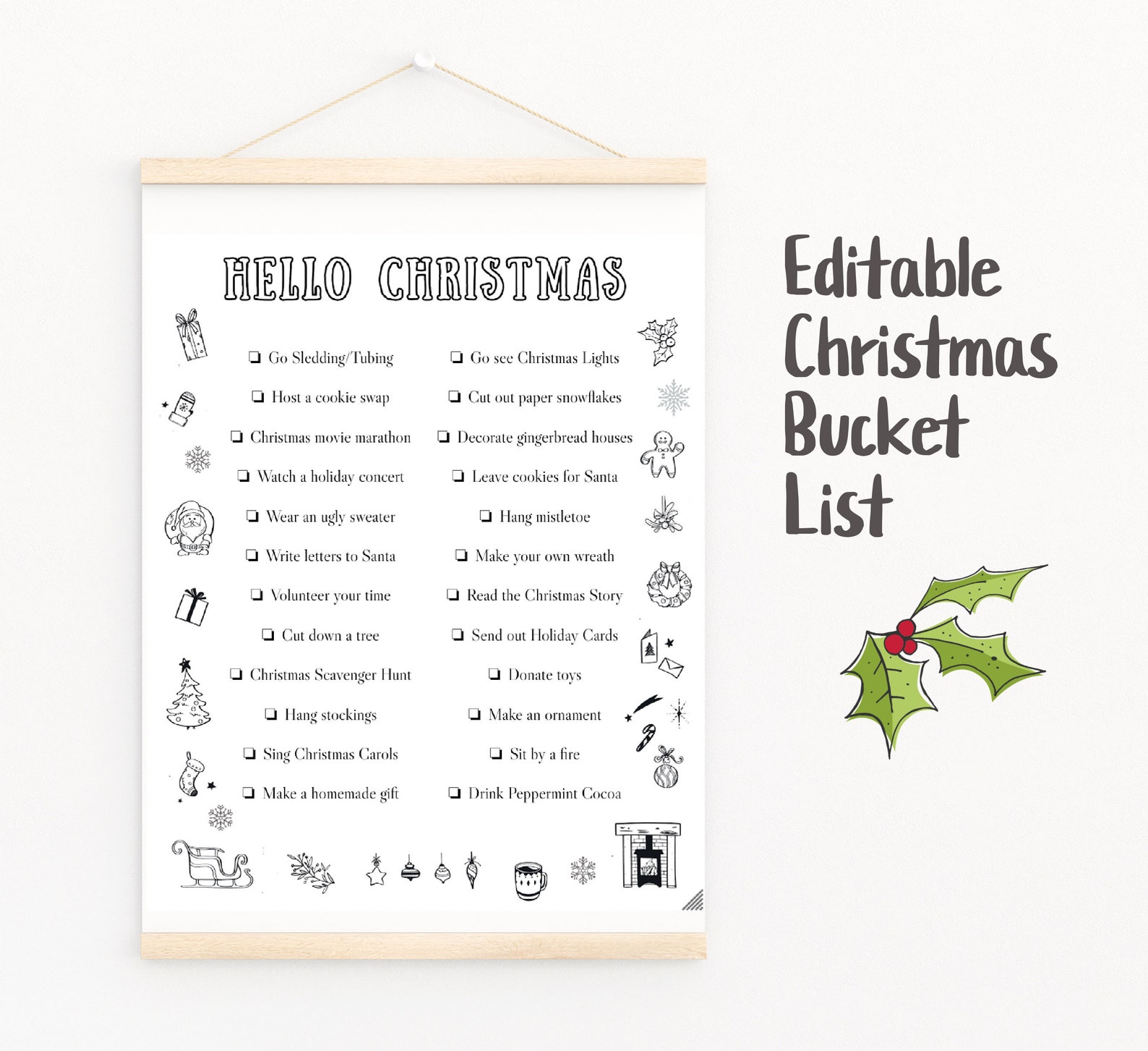 Editable Christmas Bucket List Poster/ Printable Advent Countdown ...
