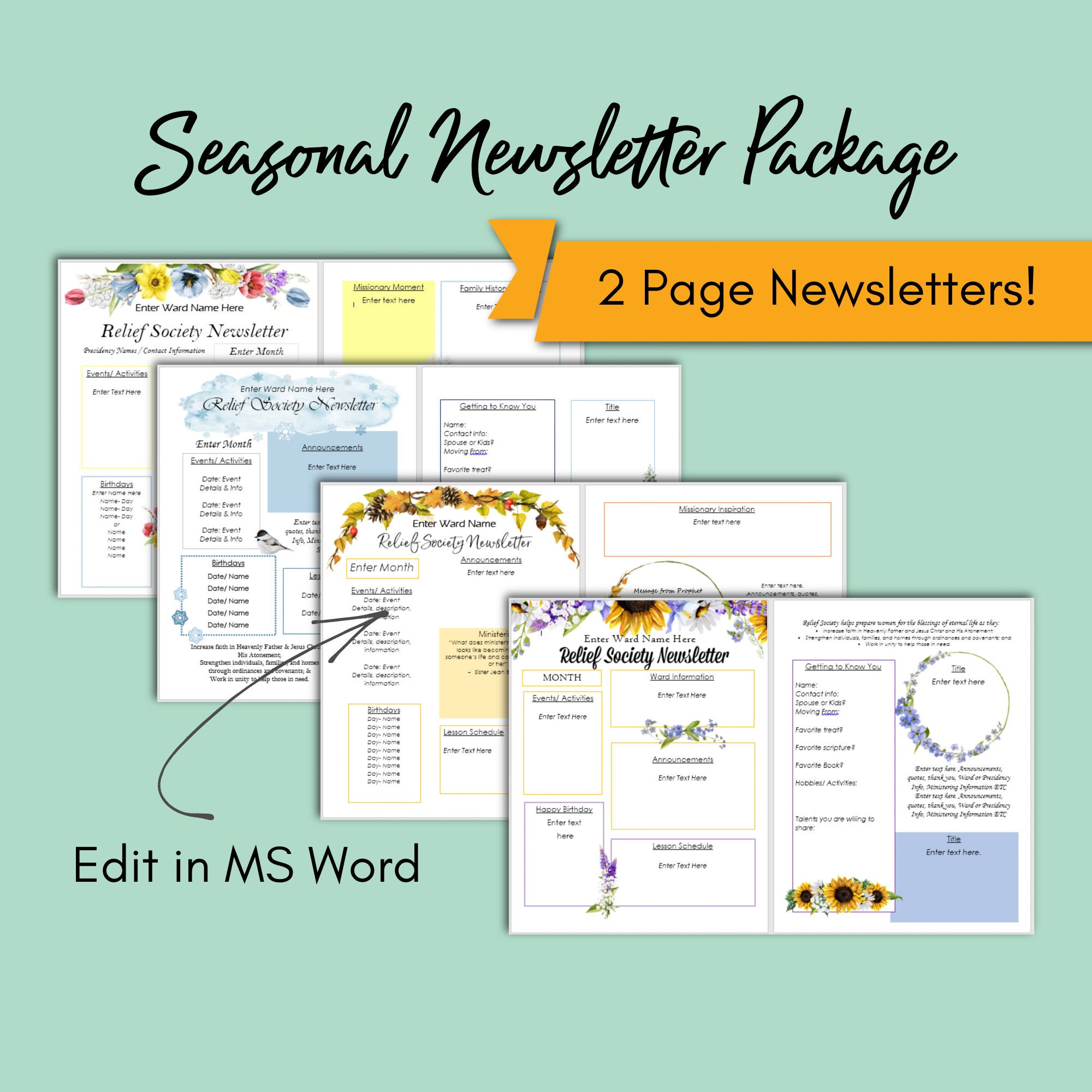 Editable Relief Society Newsletter Package/ Seasonal Newsletters/ LDS ...