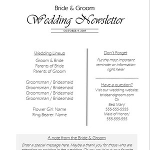 Wedding Newsletter Template/ Wedding Itinerary Timeline/ Editable ...